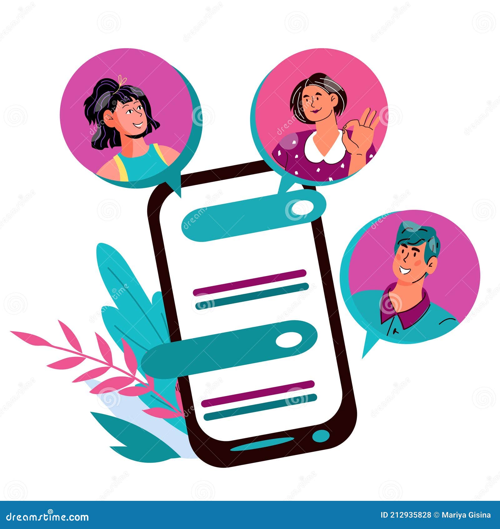 Chat Messages on Mobile Phone Screen, Flat Cartoon Vector Illustration ...