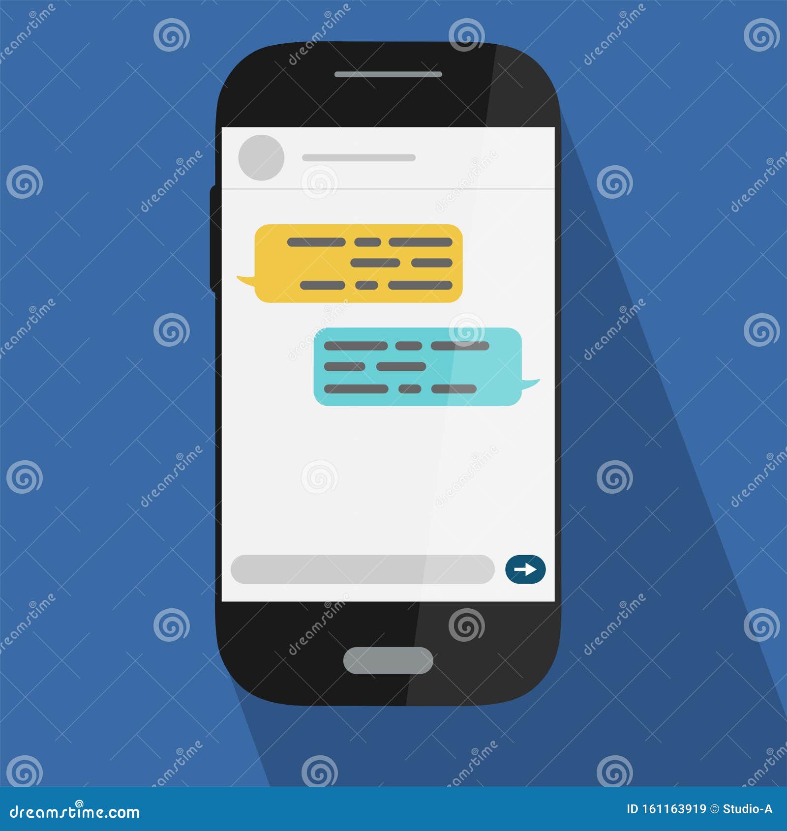 Chat Messages Notification on Black Mobile Phone. Isolated on Blue ...