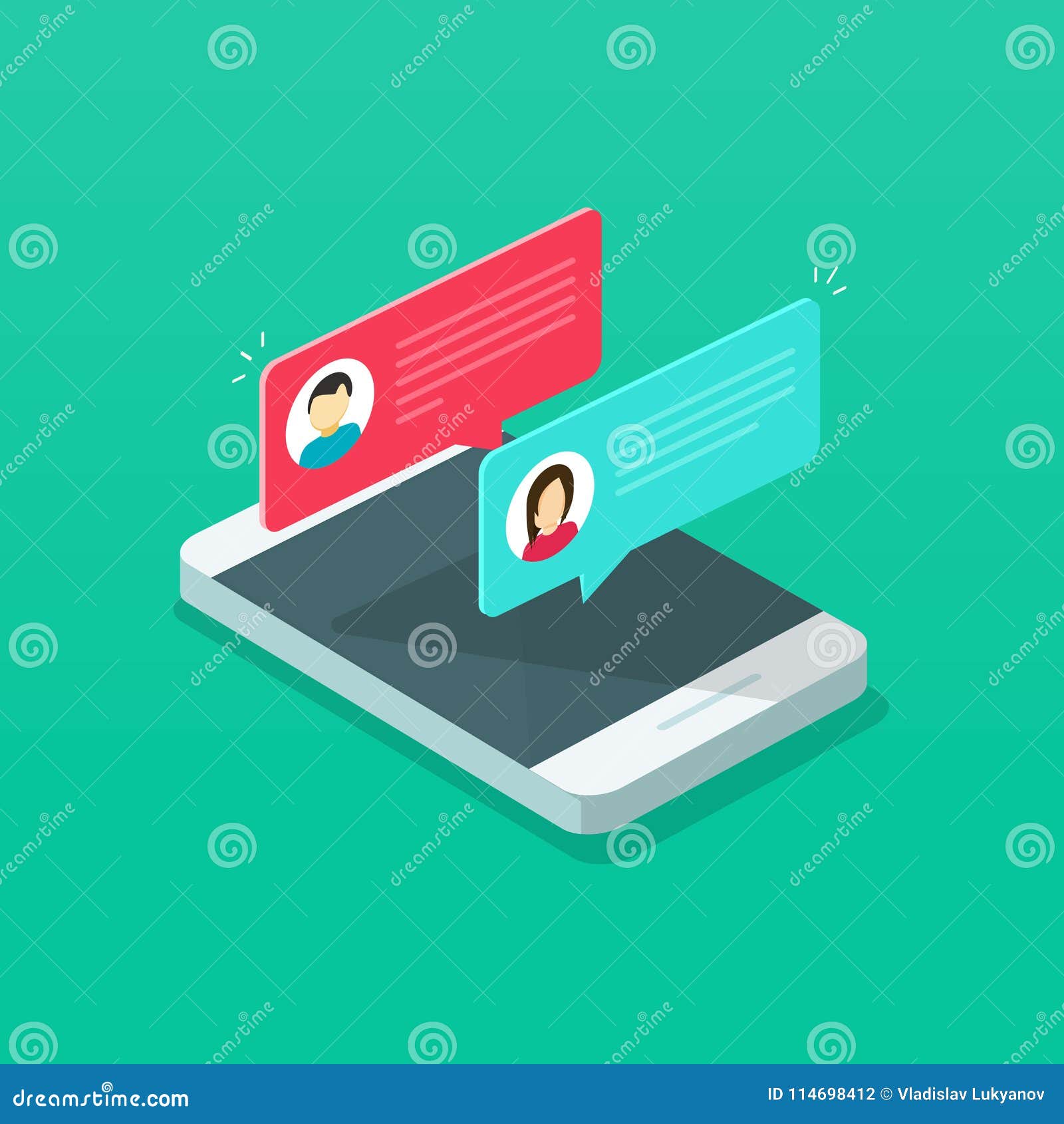 Chat Messages Notification on Smartphone Vector Illustration, Flat ...
