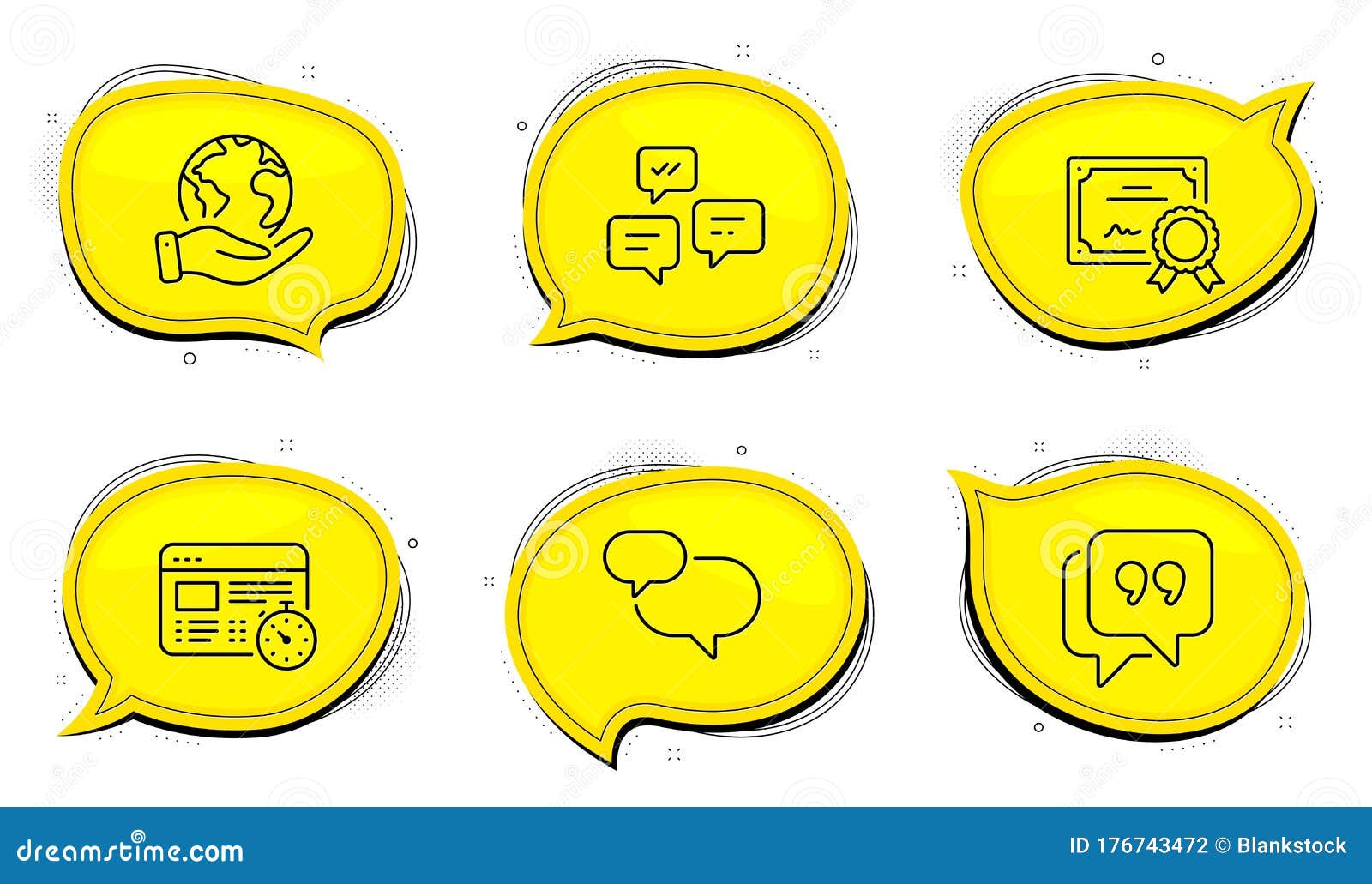 Chat Messages, Web Timer and Quote Bubble Icons Set. Chat Message Sign ...