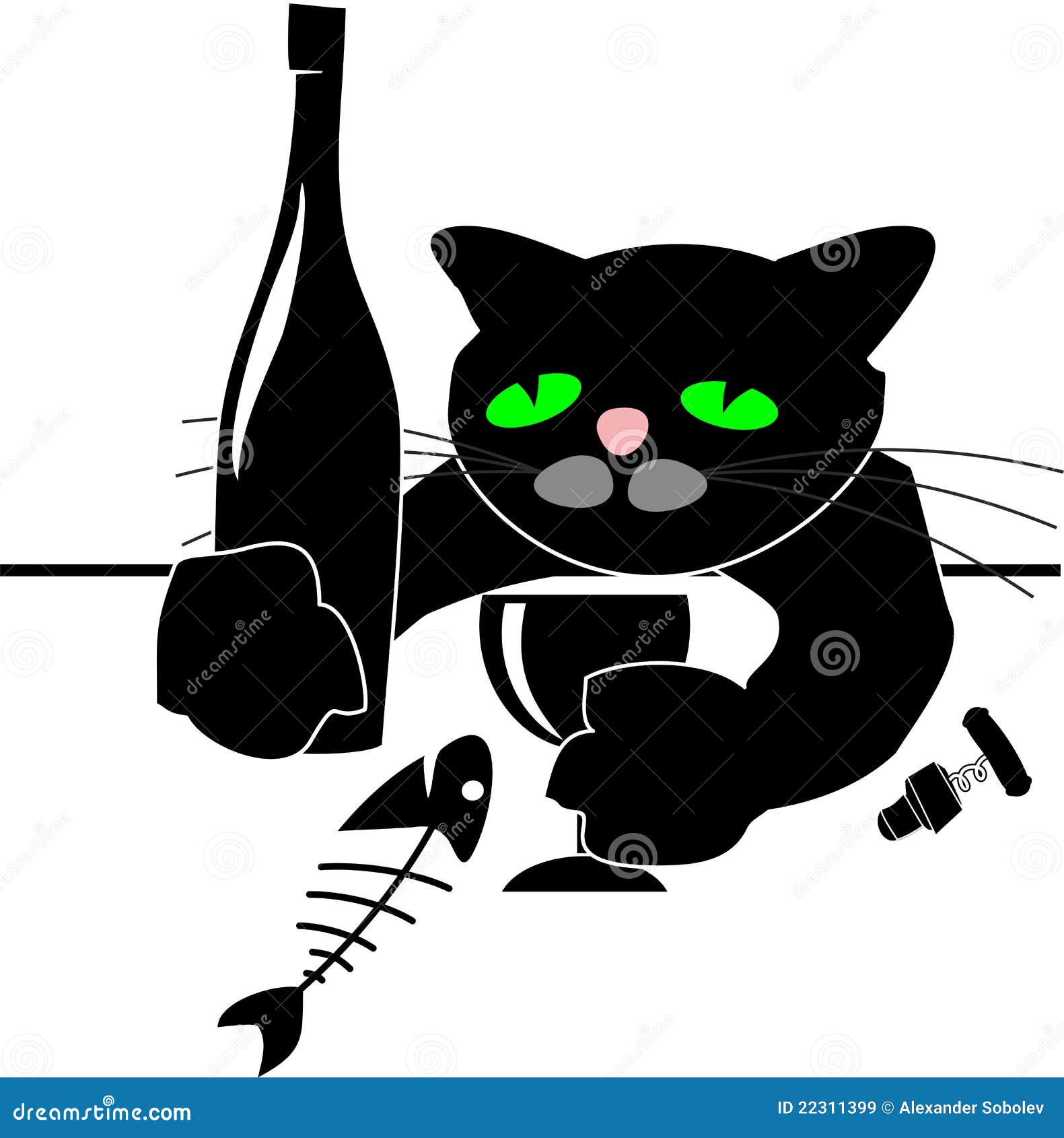 Chat Noir Ivre Avec La Bouteille De Vin Illustration de Vecteur ...