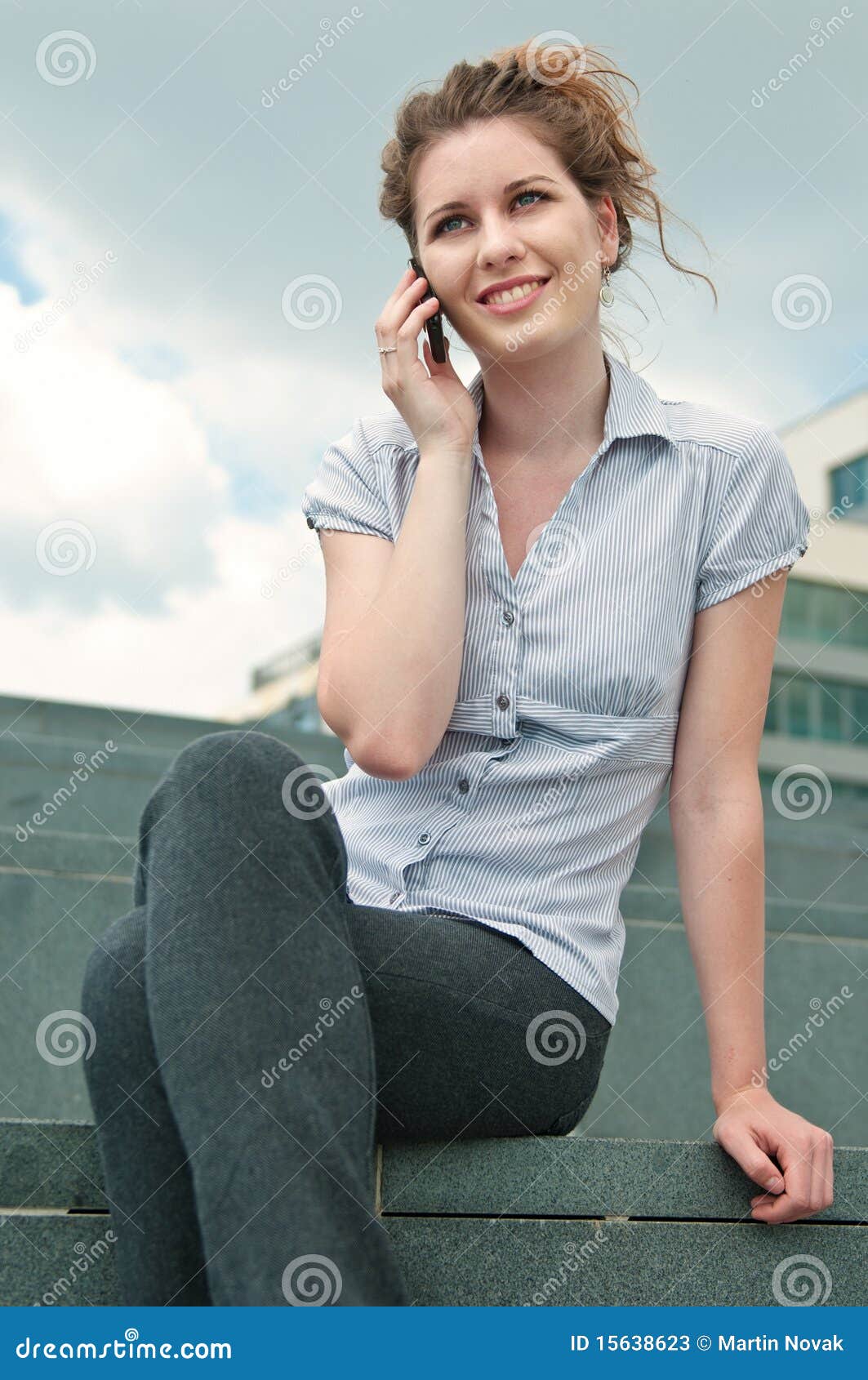 Chat on Phone - Young Woman Stock Image - Image of cellphone, brunette ...
