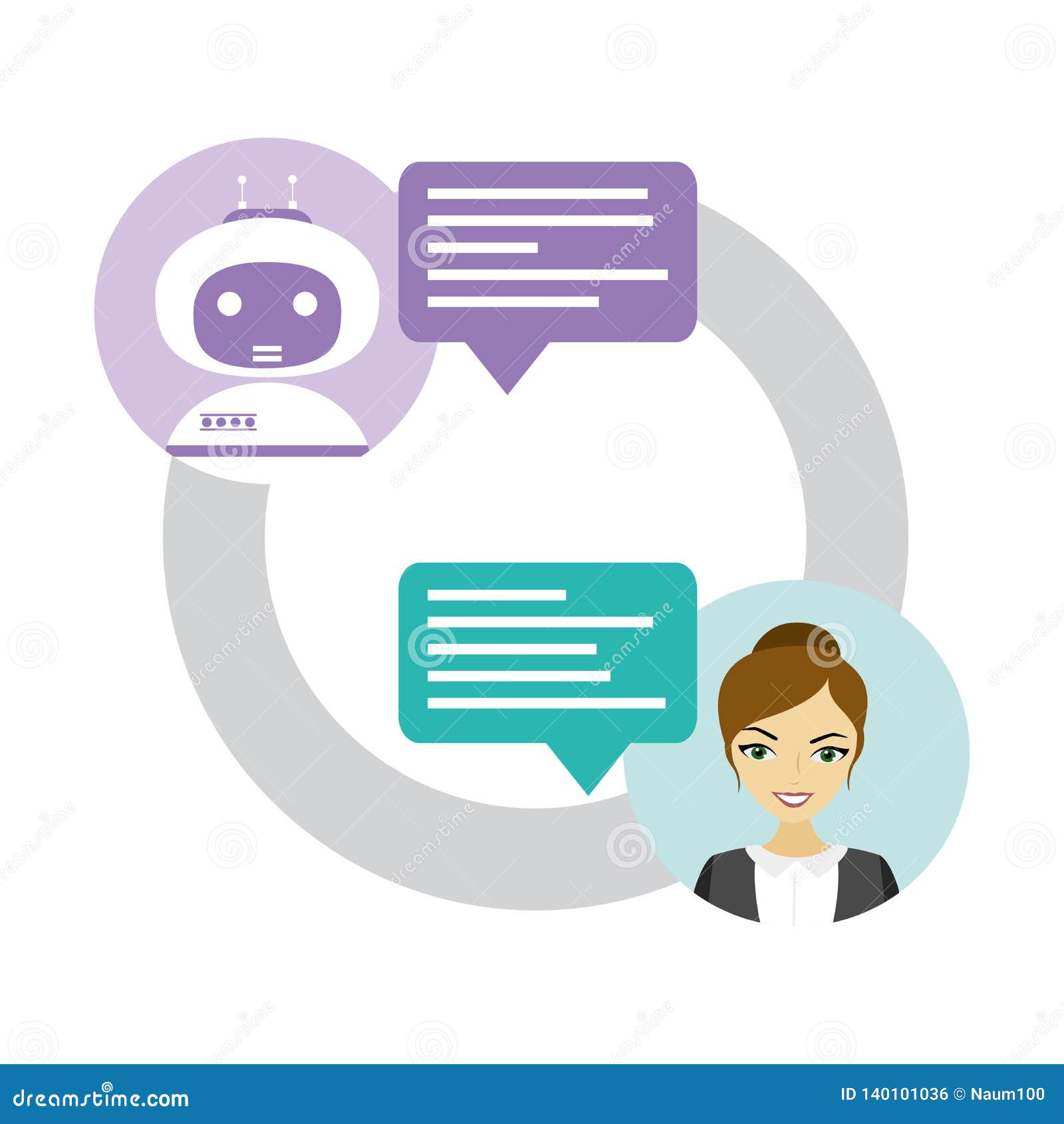 Chat between Robot Bot and Human,female and Chatbot Stock Vector ...