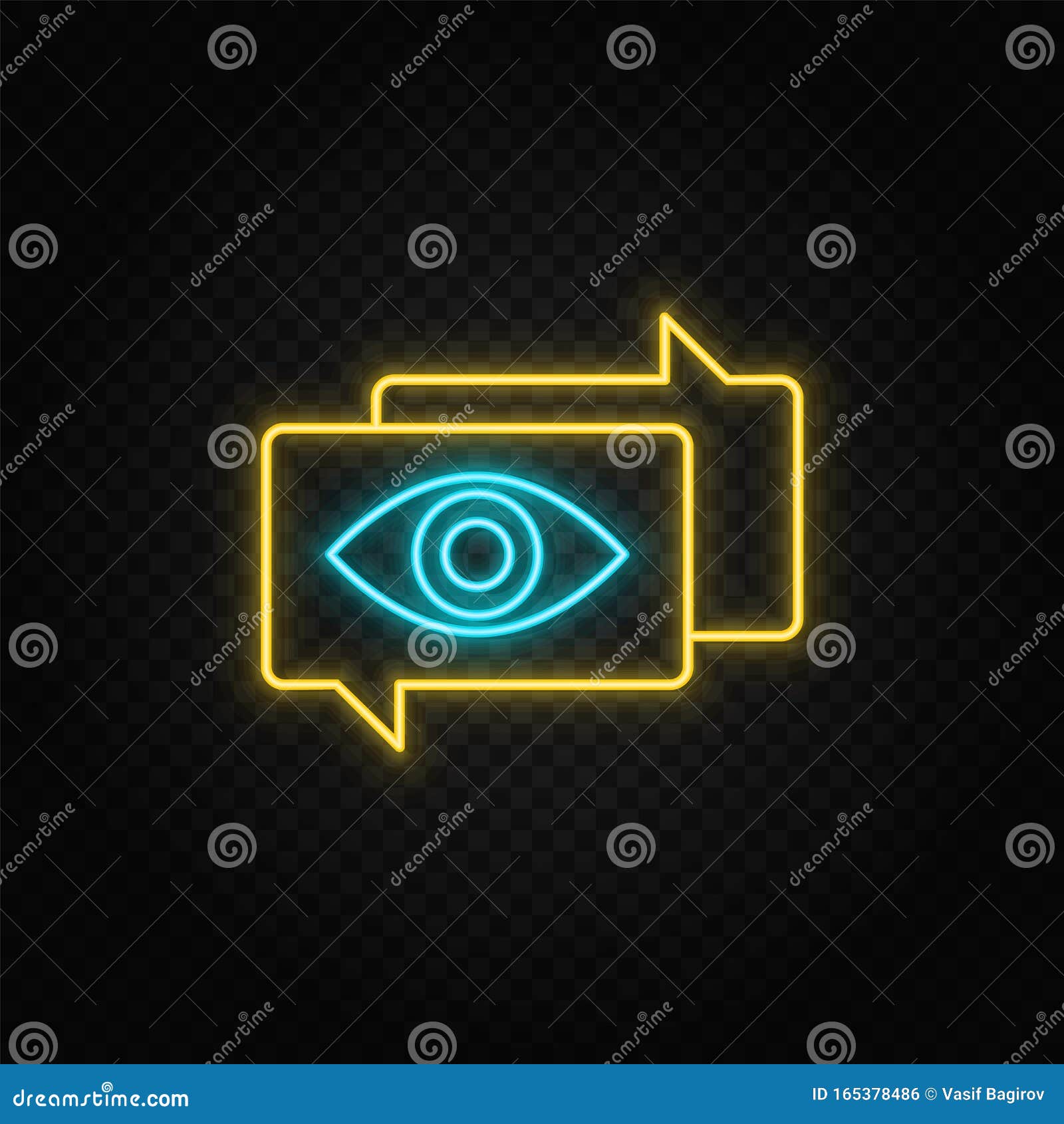 Chat, Search Neon Vector Icon. Blue and Yellow Neon Vector Icon Stock ...