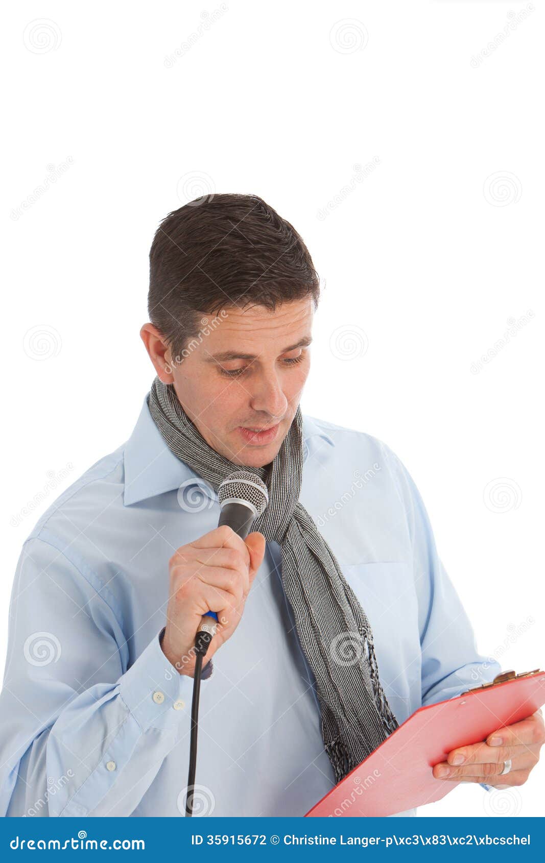 Chat Show Host or Organiser Using a Microphone Stock Photo - Image of ...