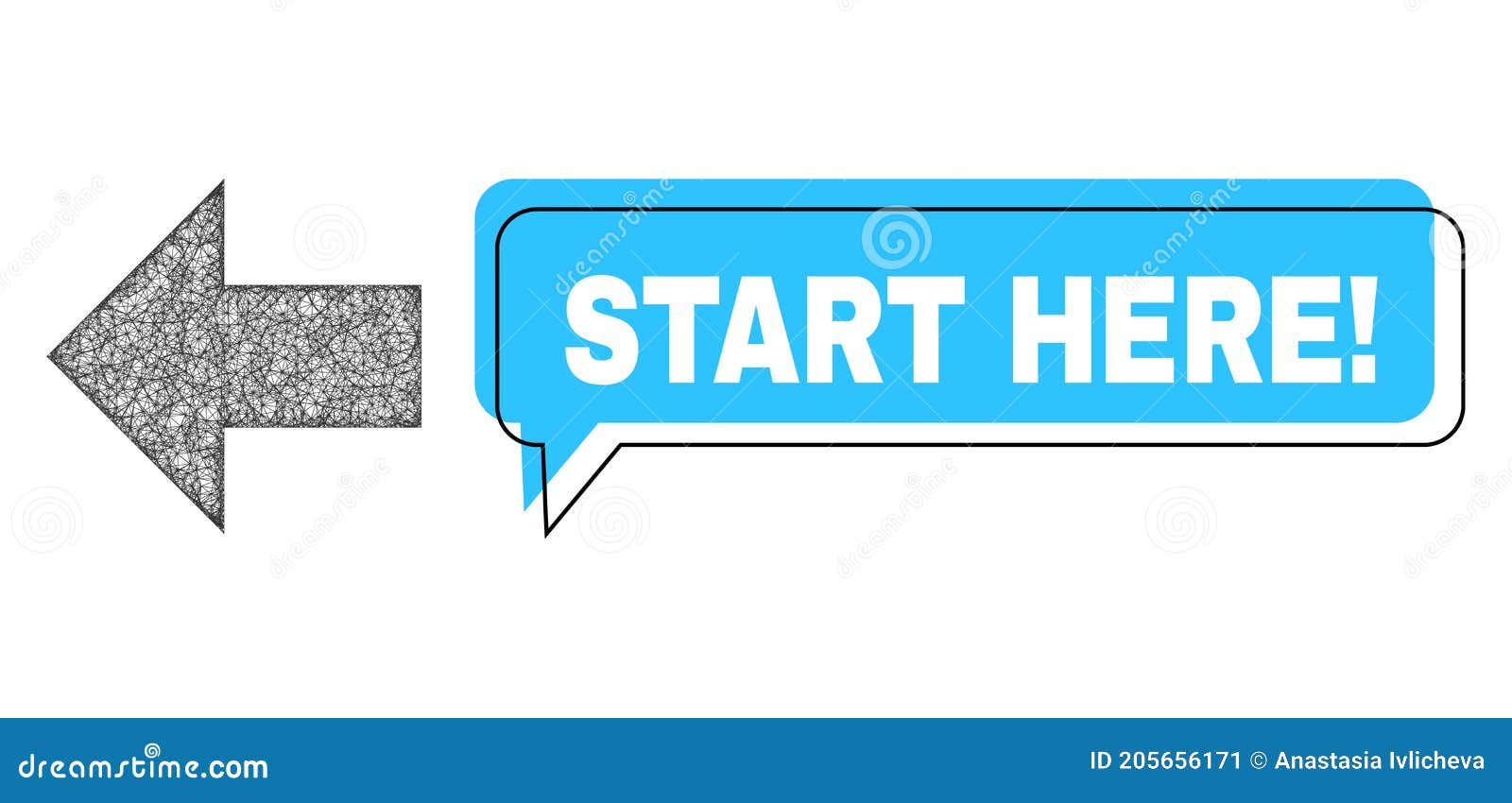Shifted Start Here! Speech Frame and Net Mesh Arrow Left Icon Stock ...