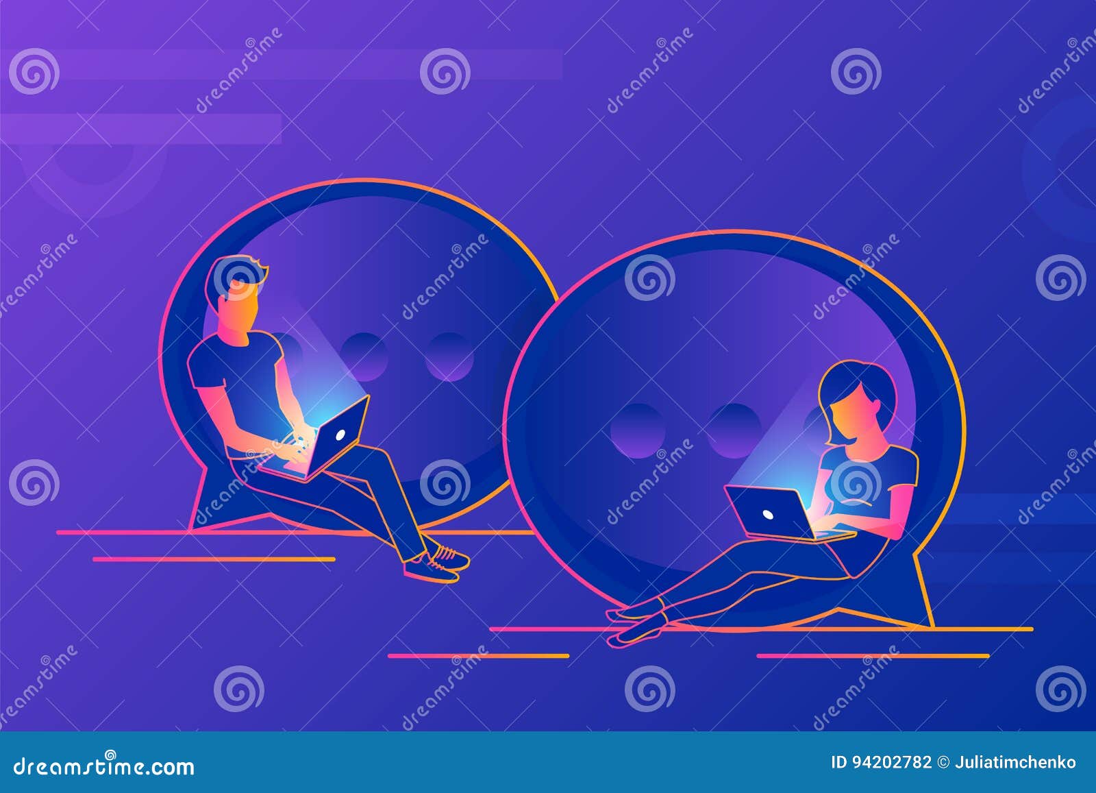 Chat Talk Concept Illustration of Young People Using Laptops for ...