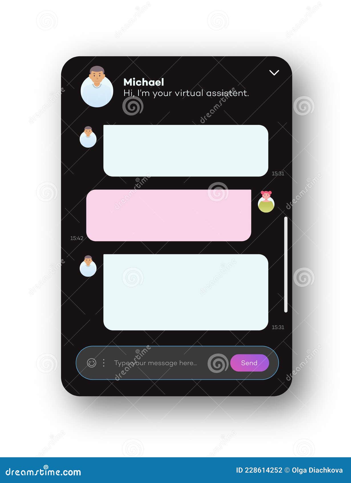 Chat Window Dark Theme Style Stock Vector - Illustration of window ...