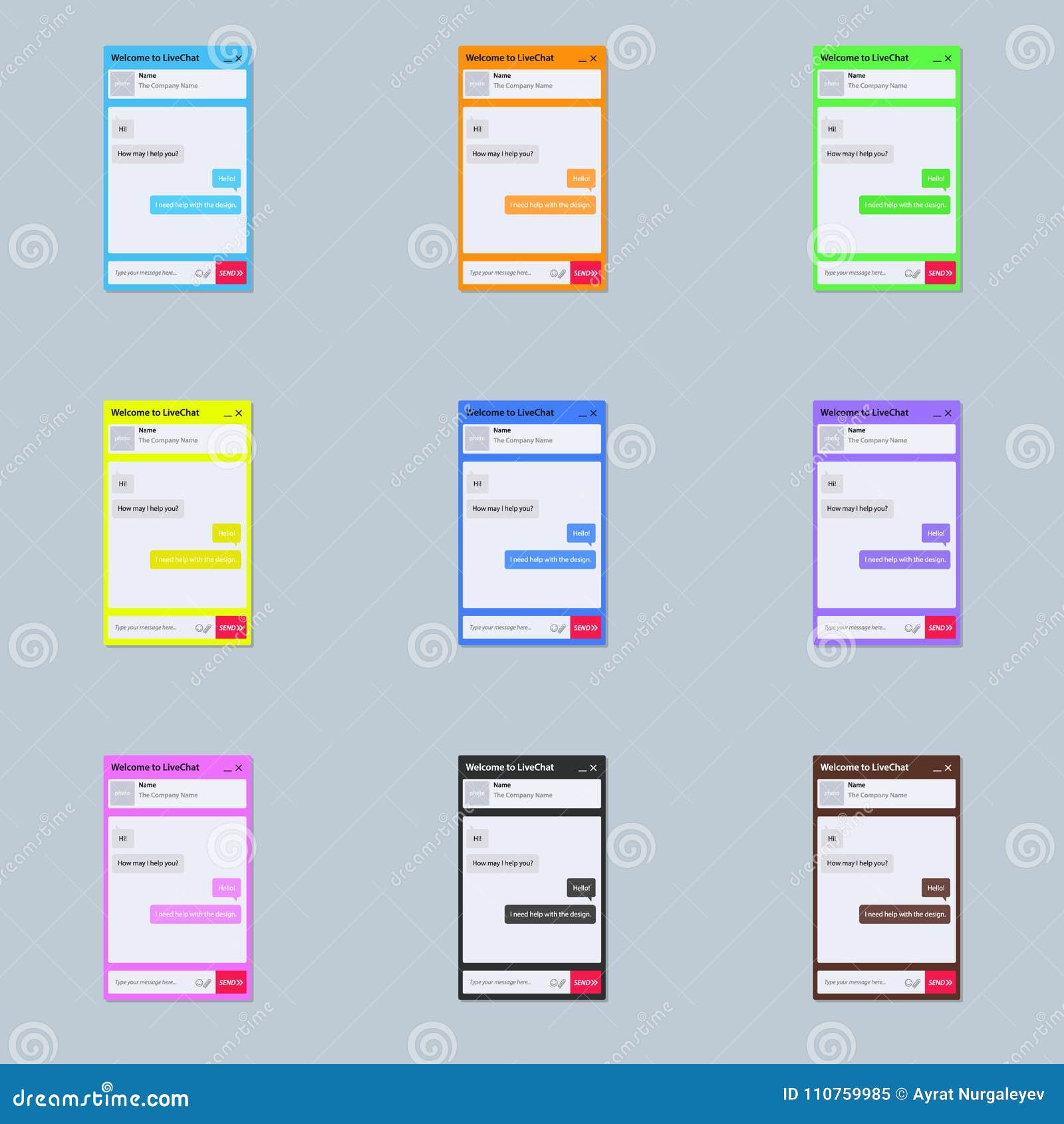 Chat Window Set of Different Colors Stock Vector - Illustration of ...
