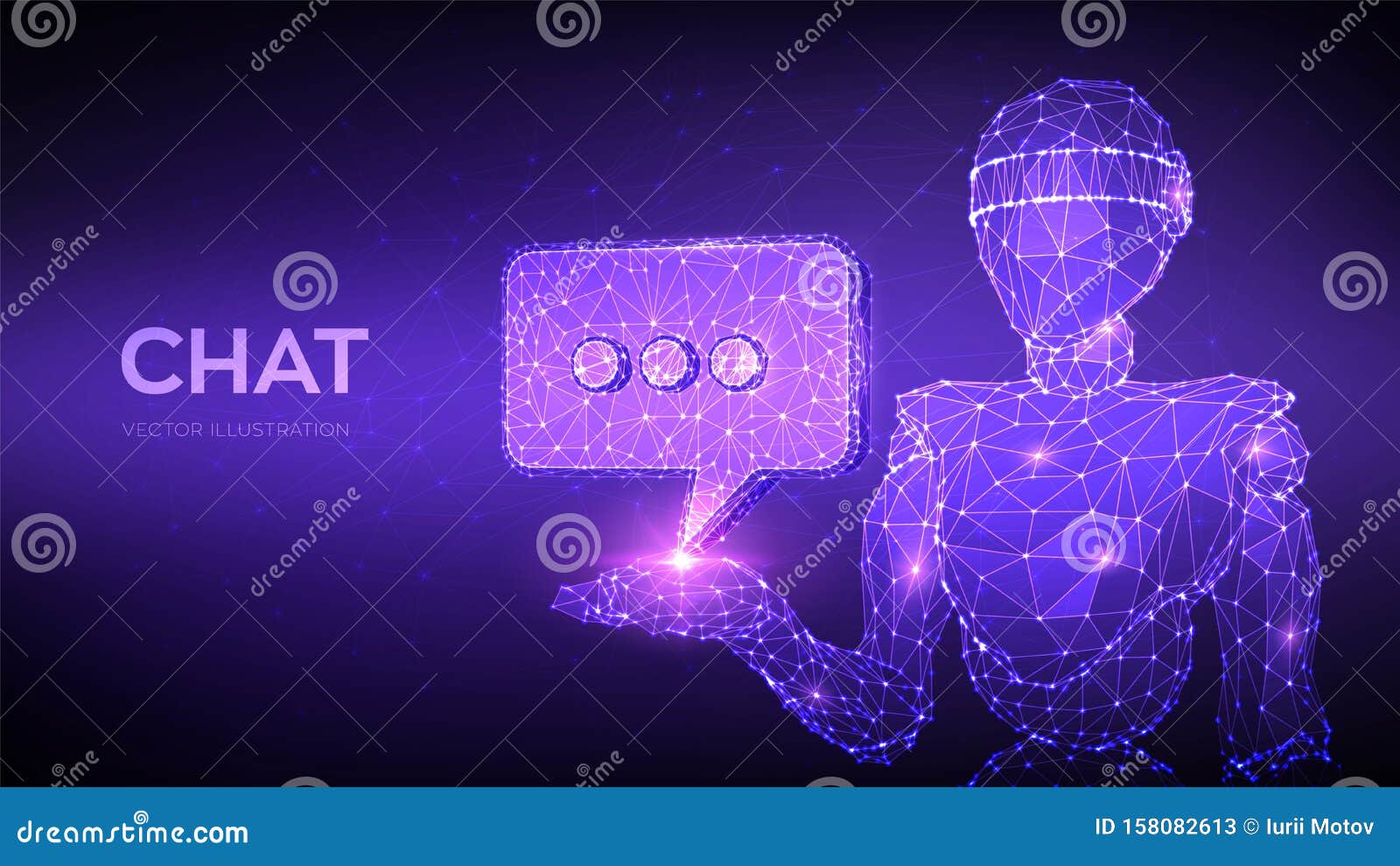 Chatbot. Abstract 3d Low Polygonal Robot Holding Chat Icon. Speech ...