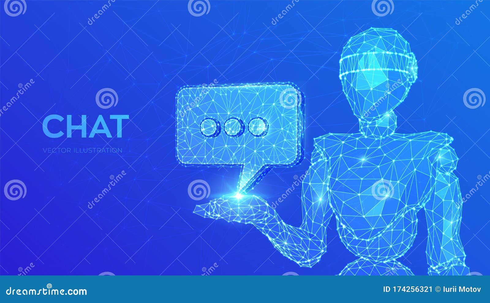 Chatbot. Abstract 3d Low Polygonal Robot Holding Chat Icon. Speech ...