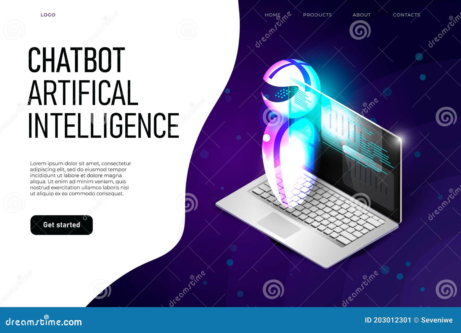 Chatbot Artifical Intelligence Landing Page Template With Flying Robot ...