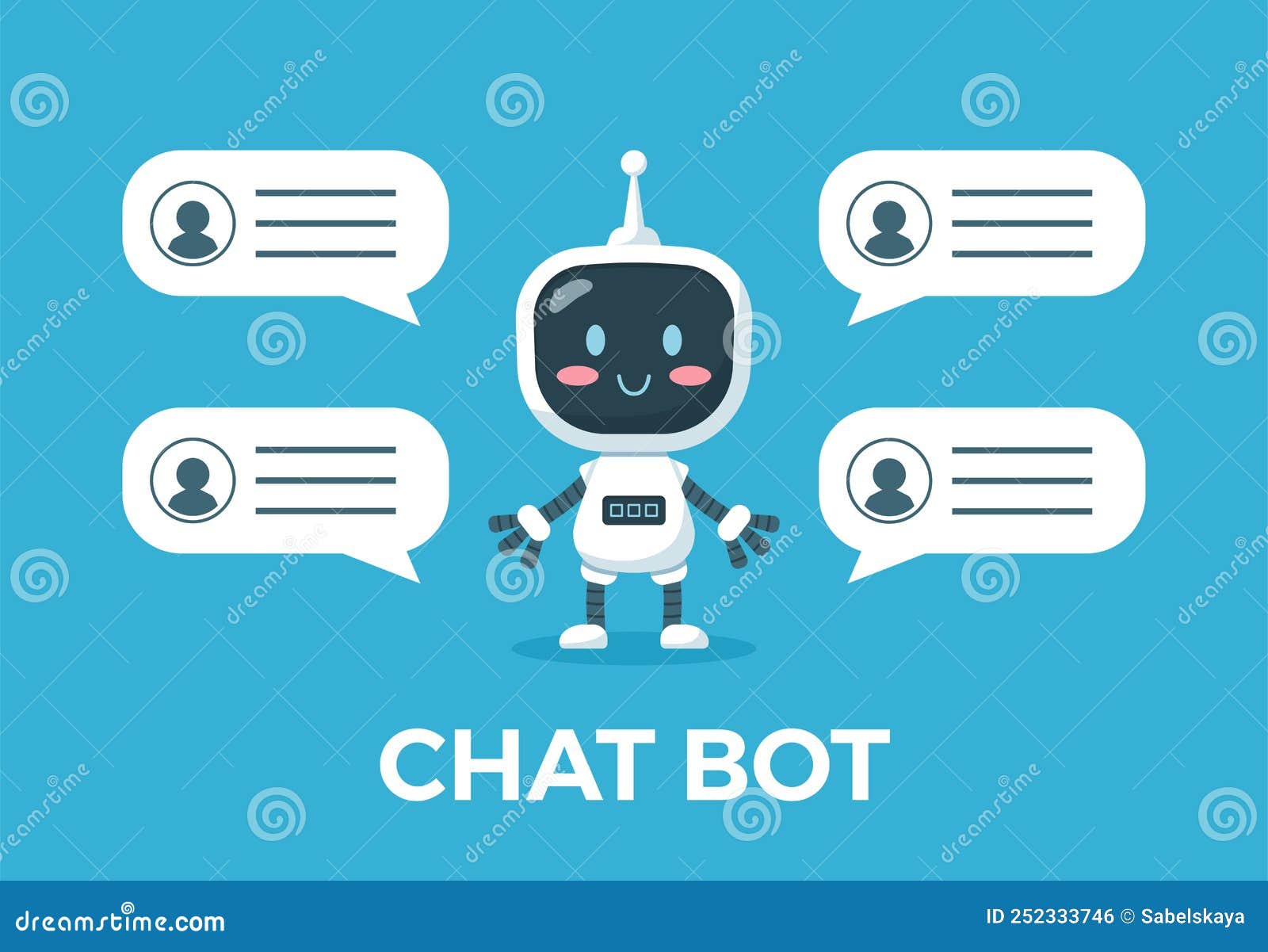 Chatbot Assistant Robot with Pop Up Message Boxes, Vector Illustration ...