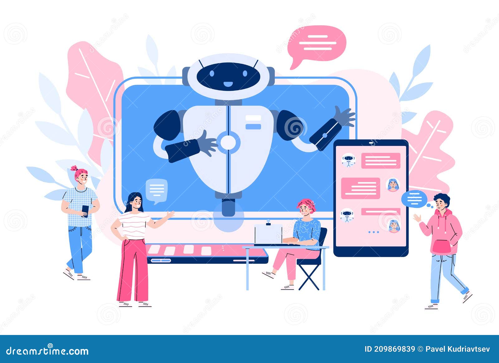 Chatbot Banner with People Communicate with Helping Bot, Vector ...