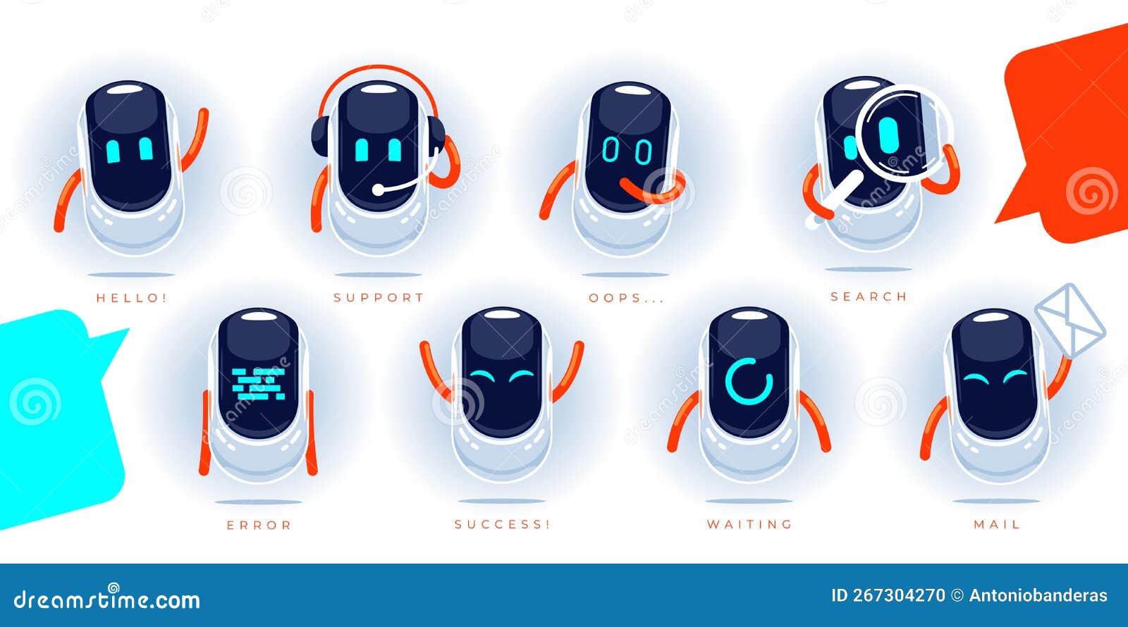 Chatbot Character Avatar Icon Set Stock Illustration - Illustration of ...