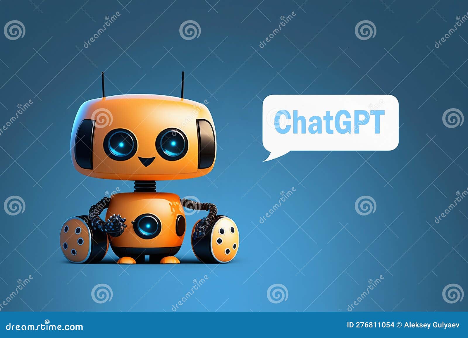 Cute Robot Chatbot Concept Chatbot Is A Gpt Robot Application With Empty Space For Text On Blue