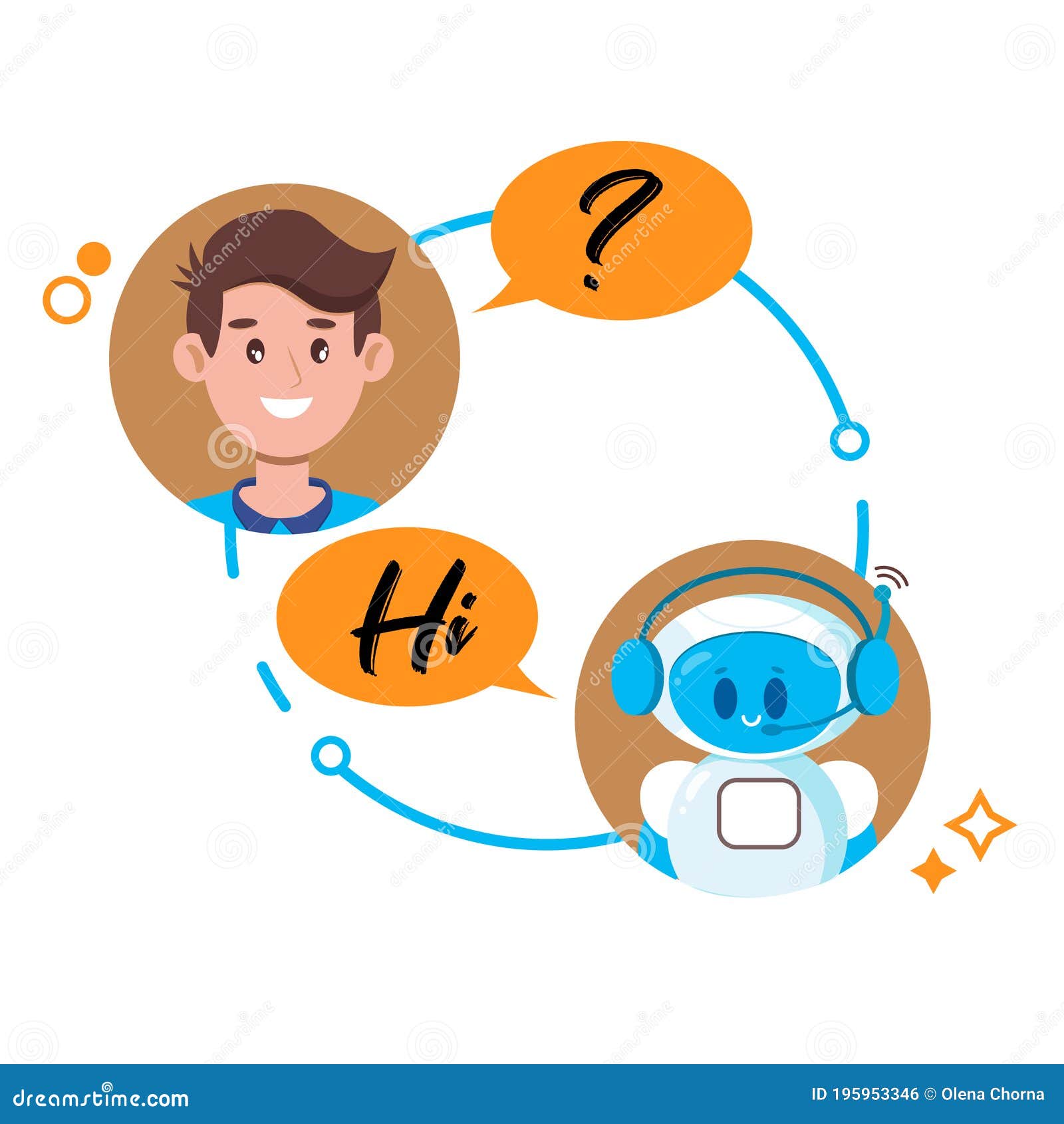 Chatbot Concept. Man Chatting with Cute Robot Chat Bot Stock Vector ...