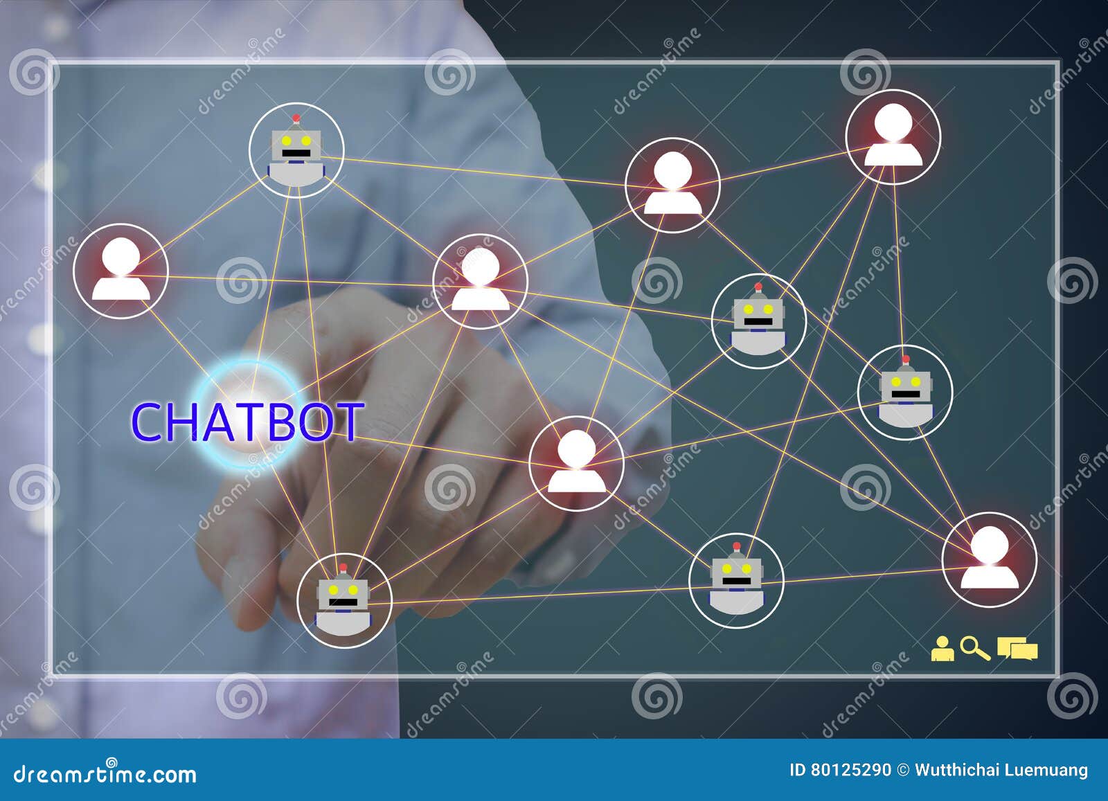 Chatbot Concept. Man Pointting Chatbot Text and Network Link on Stock ...