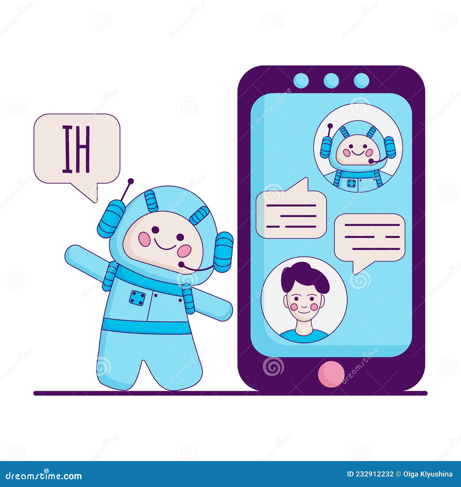Chatbot Concept. People Chatting with Chat Bot on Smartphone. Flat Line ...