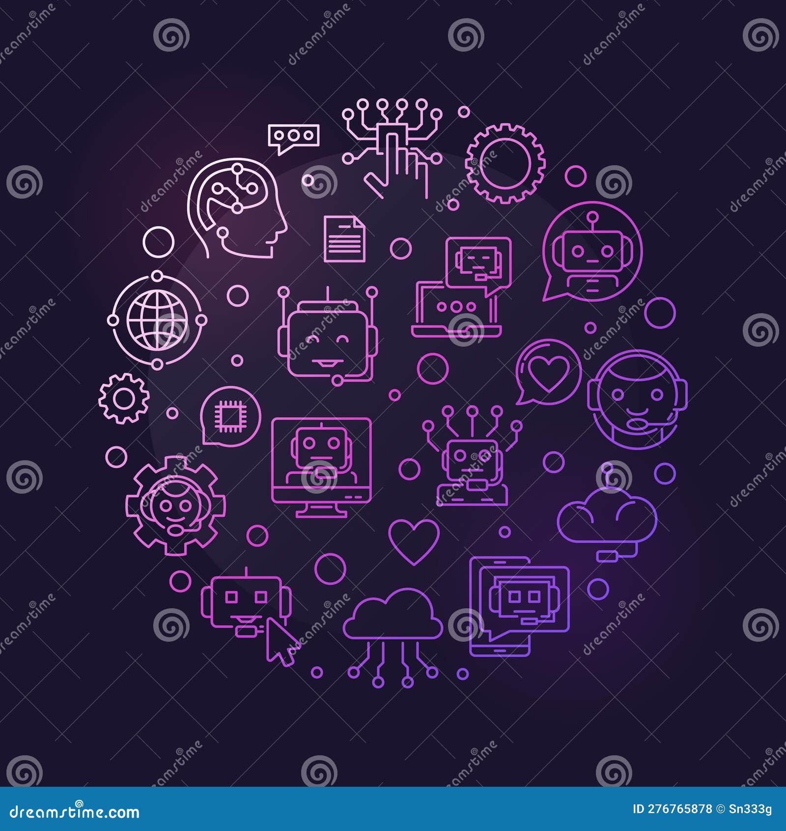 Chatbot Concept Thin Line Round Vector Purple Banner. Chatterbot ...