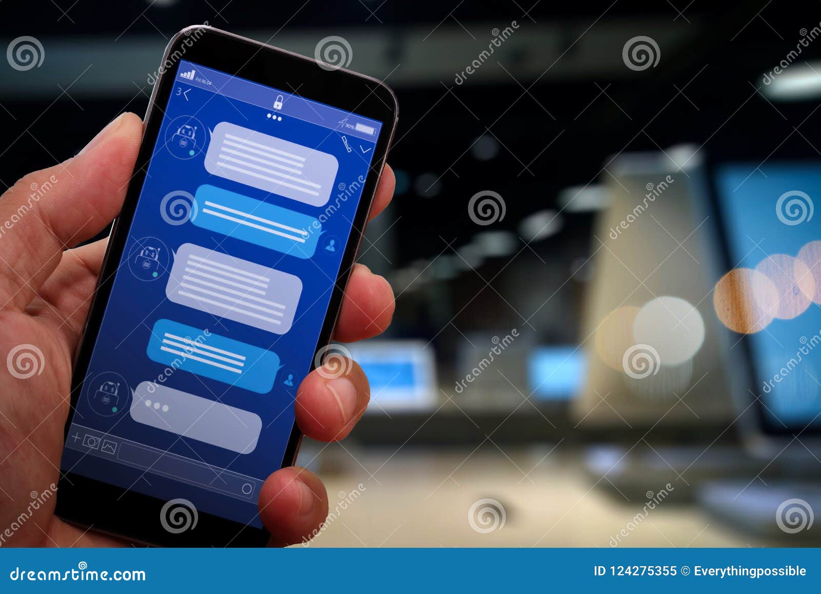 Chatbot Conversation with Smartphone Screen App Interface and ...