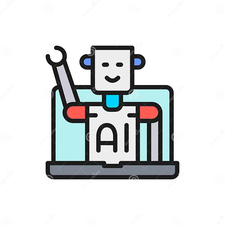 Chatbot, Customer Service Robot, Artificial Intelligence Flat Color ...
