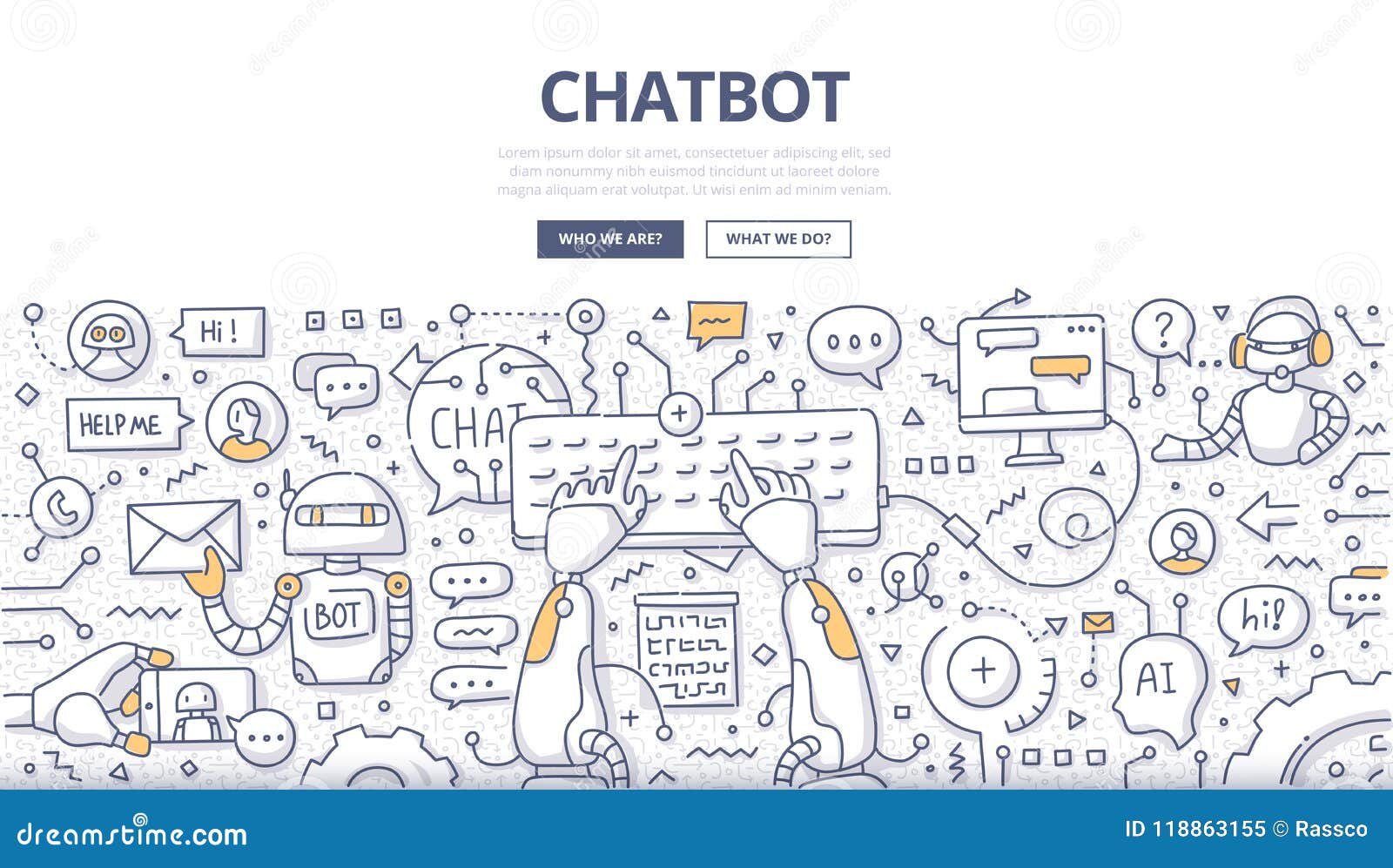 Chatbot Doodle Concept stock vector. Illustration of information ...