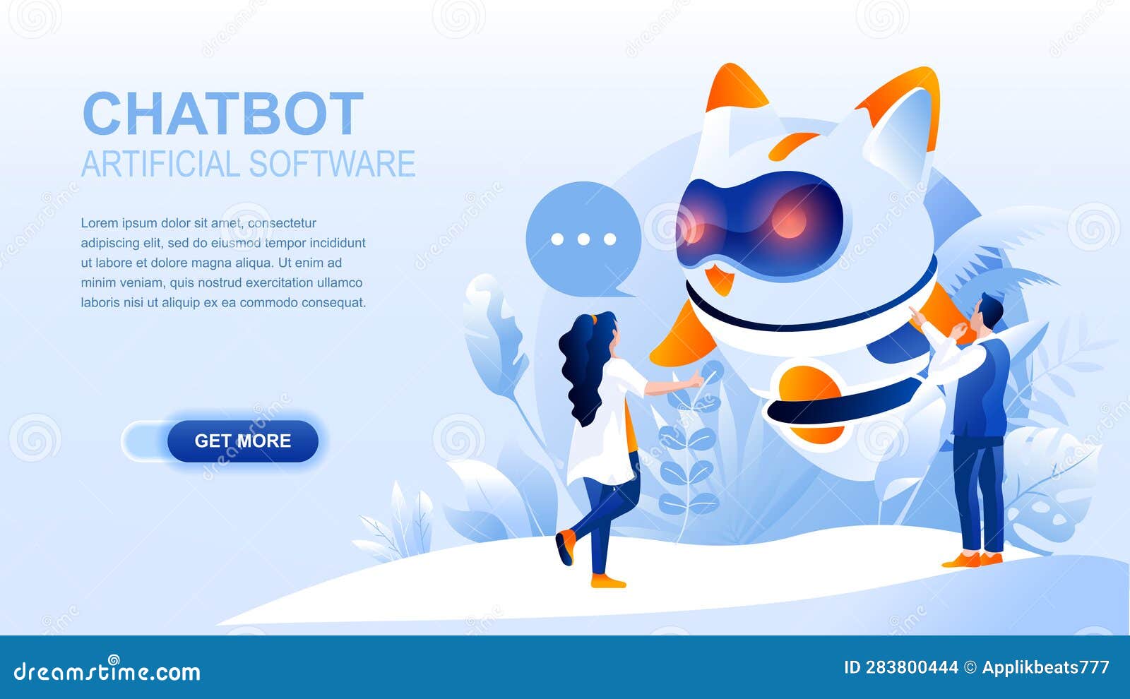 Chatbot Flat Landing Page with Header, Banner Vector Template ...
