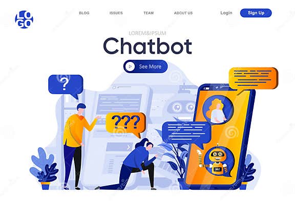 Chatbot Flat Landing Page. People Chatting with Chatbot, Virtual ...
