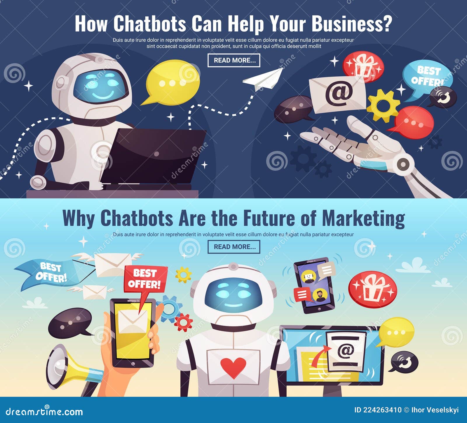 Chatbot Horizontal Banners stock vector. Illustration of robot - 224263410