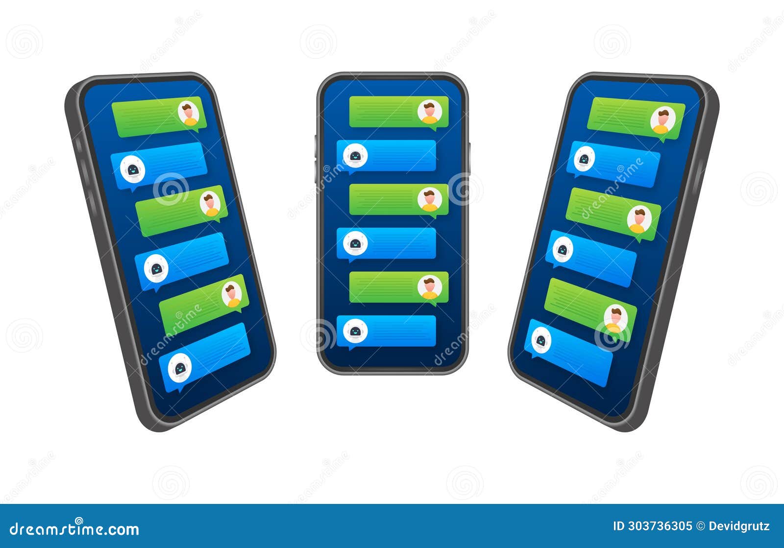 Chatbot Interface Vector Illustration on Smartphone with Conversational ...