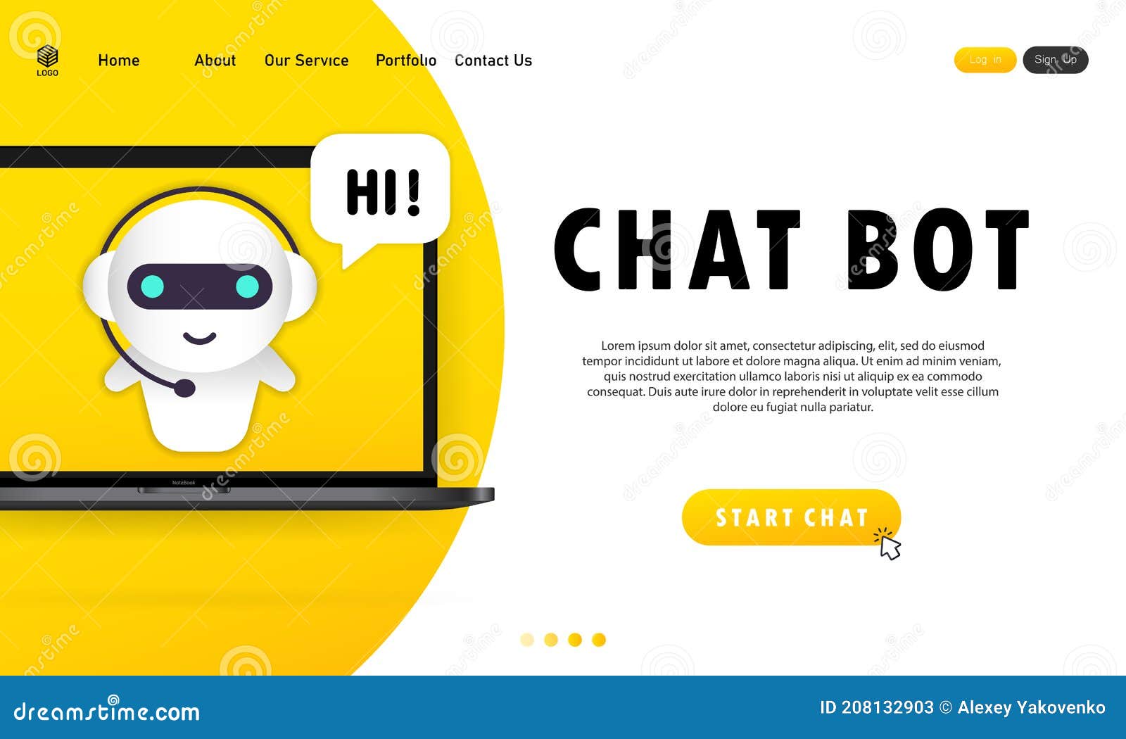Chatbot in Laptop Illustration. Online Assistant Bot Landing Page ...