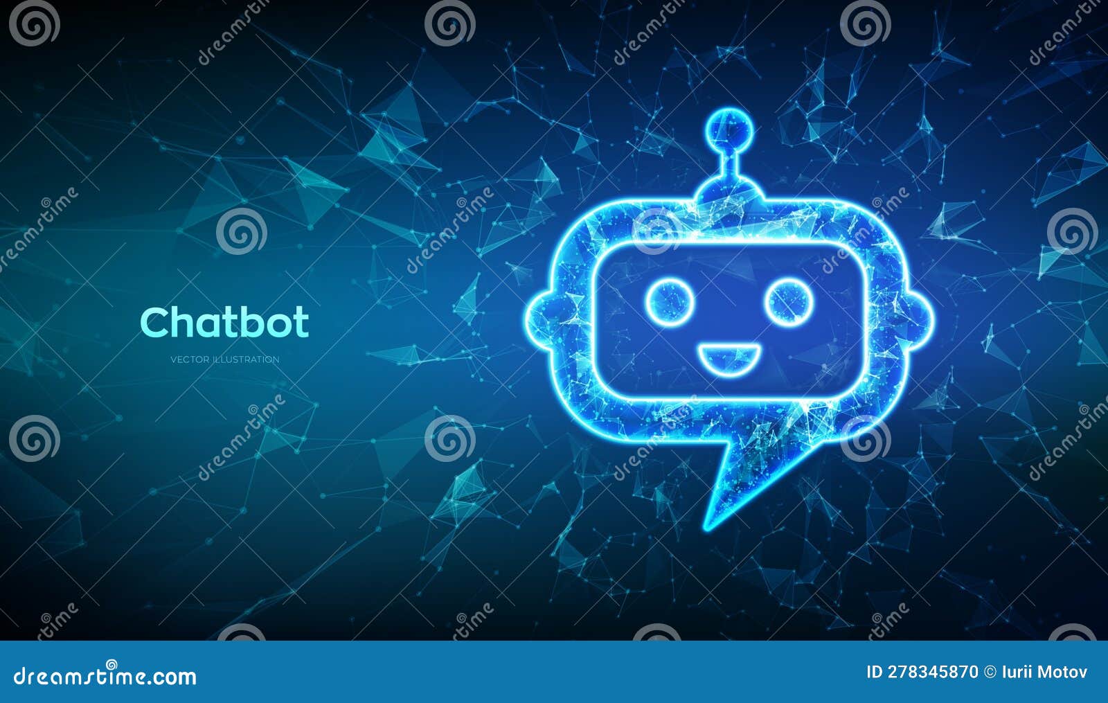 Chatbot. Low Poly Abstract Robot Chat Head Icon. Speech Bubble Message ...