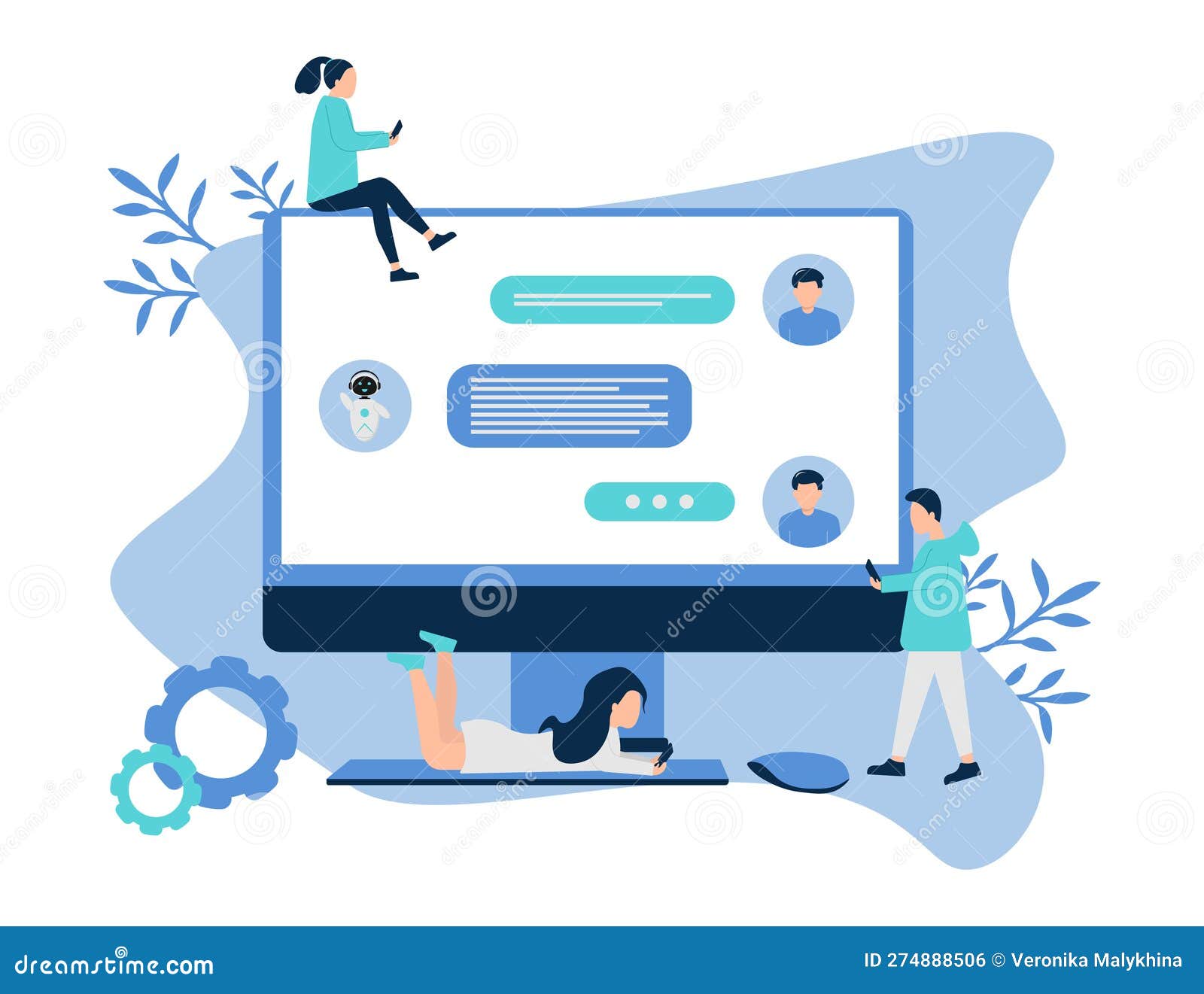 Chatbot with People on Computer Stock Vector - Illustration of ...
