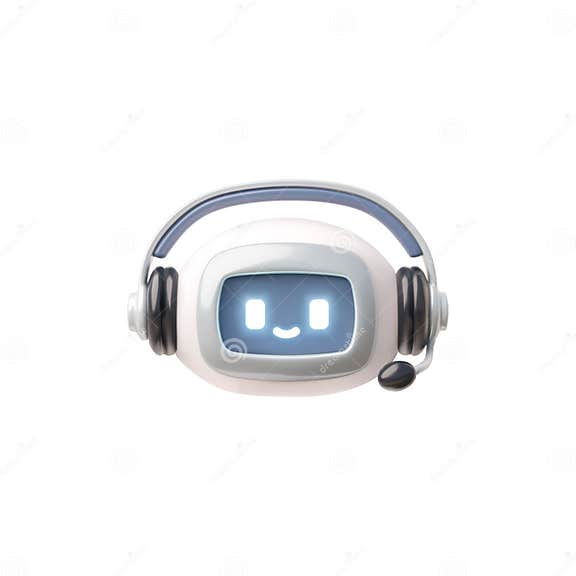 Chatbot Robot Head with Microphone and Headphones Realistic 3D Vector ...