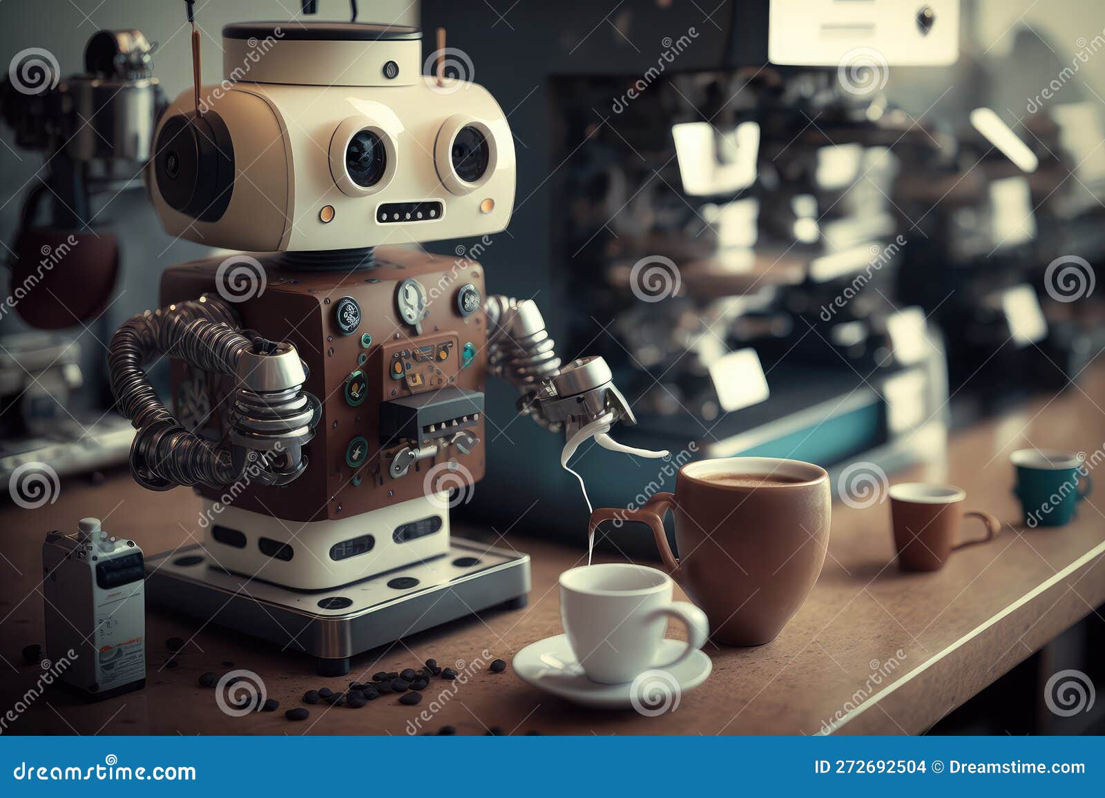 Chatbot Robot Making Coffee for Busy Office Worker Stock Illustration ...