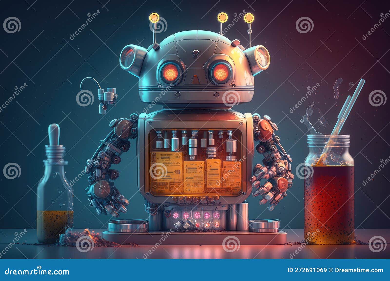 Chatbot Robot, Mixing Different Ingredients in the Laboratory, Creating ...