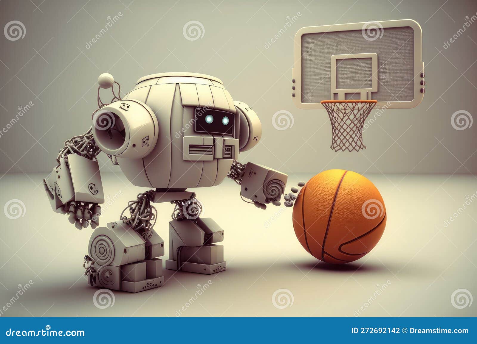 Chatbot Robot Playing Basketball, with Its Ball and Hoop Stock ...