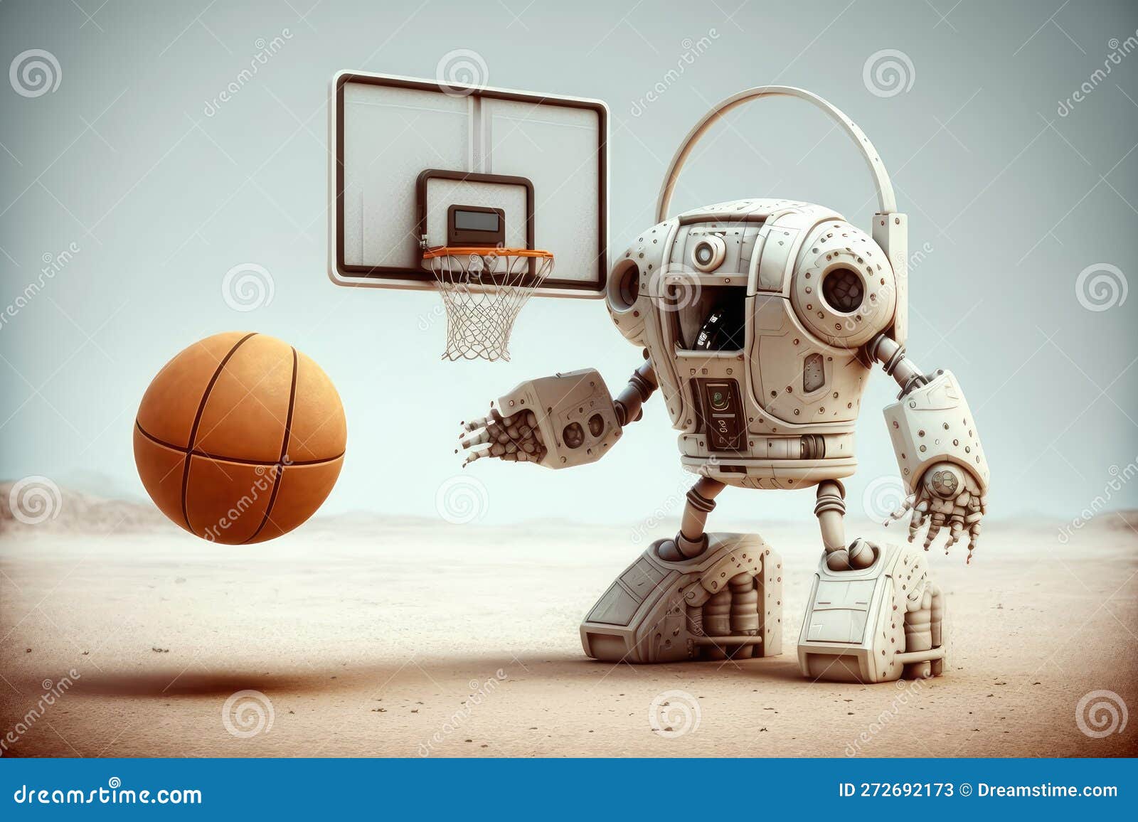 Chatbot Robot Playing Basketball, with Its Ball and Hoop Stock ...