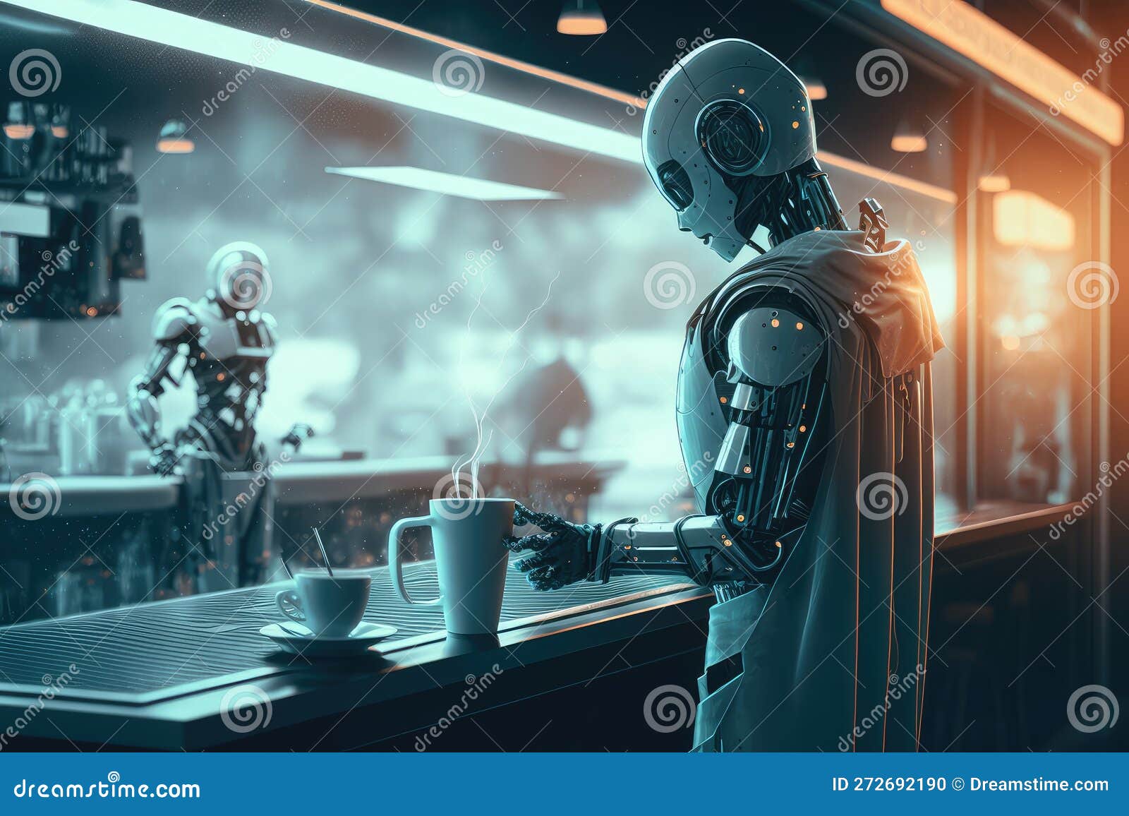 Chatbot Robot Serving Coffee in Futuristic, High-tech Cafe Stock ...
