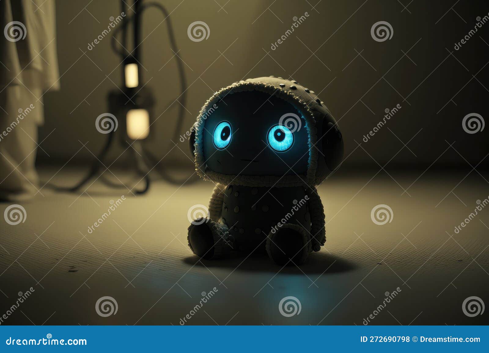 Chatbot Robot Sitting in Dark Room, with only Its Glowing Eyes Visible ...