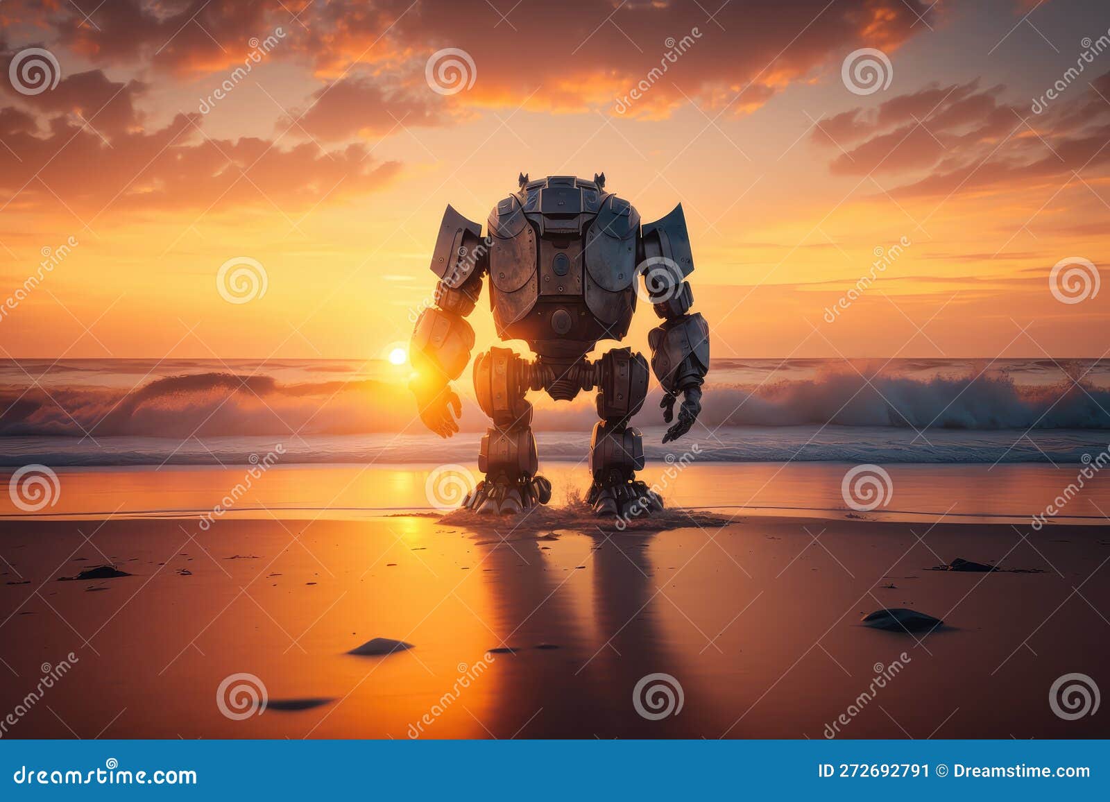 Chatbot Robot Walking on the Beach, with Sunset in the Background Stock ...