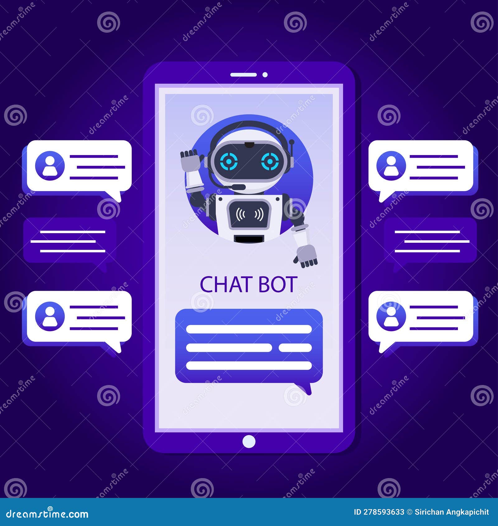 Chatbot Sending Message on Smartphone Stock Vector - Illustration of ...