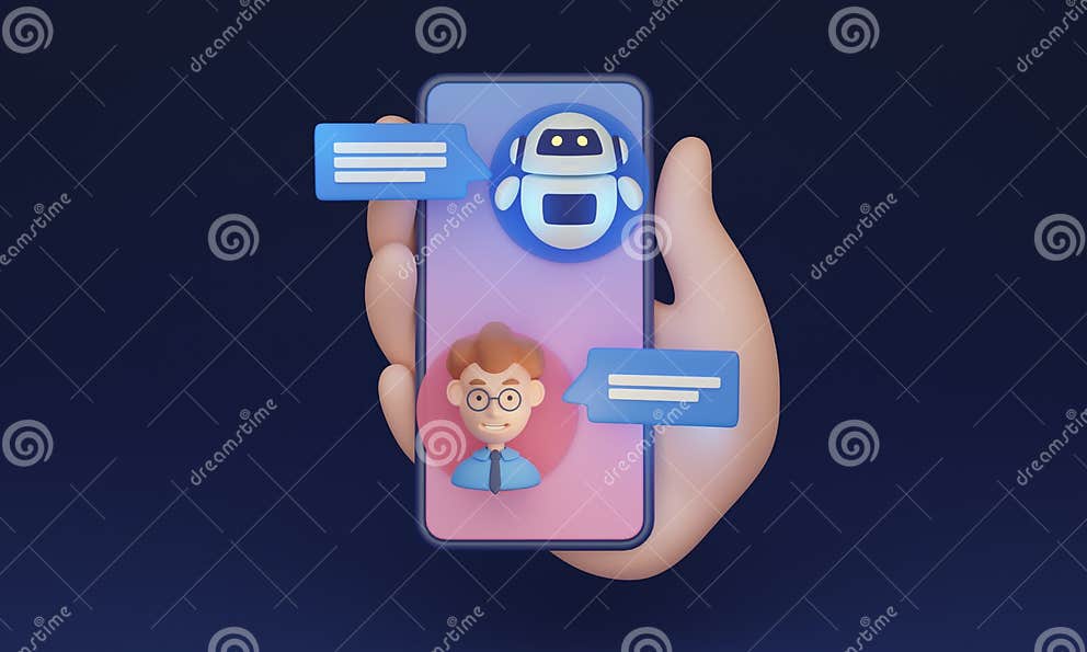 Chatbot And User Interaction 3d Illustration Concept Web App Using Nlp Stock Illustration