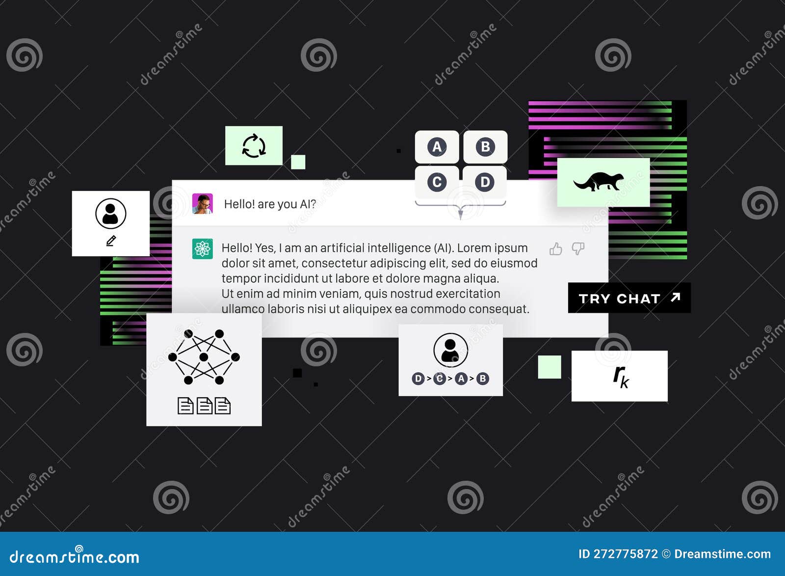 Chatbot Vector Illustration. Neural Network Generates Text ... Chatbot Vector Illustration. Neural Network Generates Text ...