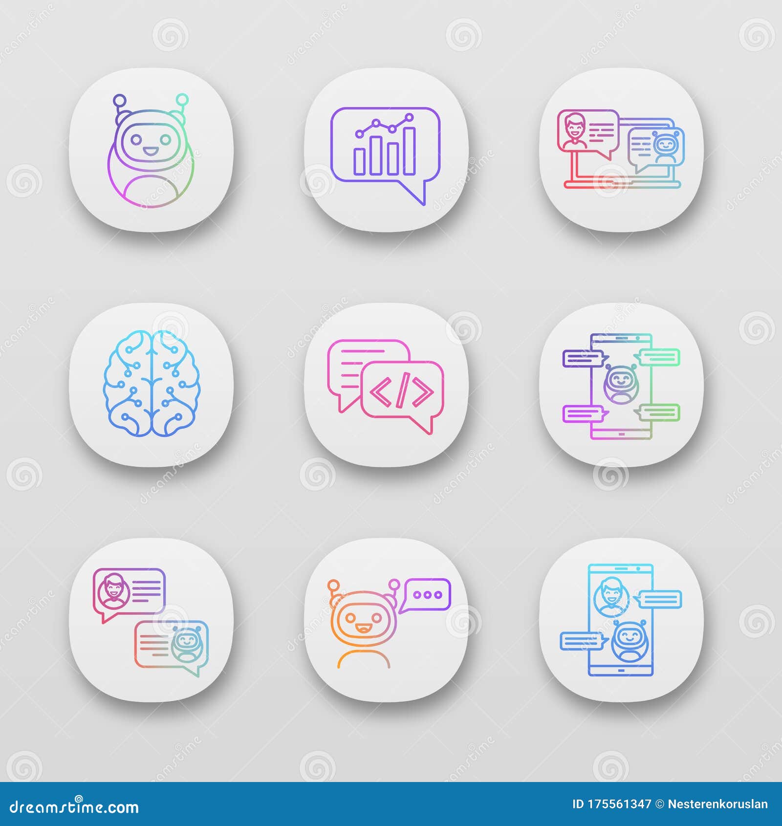 Chatbots app icons set stock vector. Illustration of button - 175561347