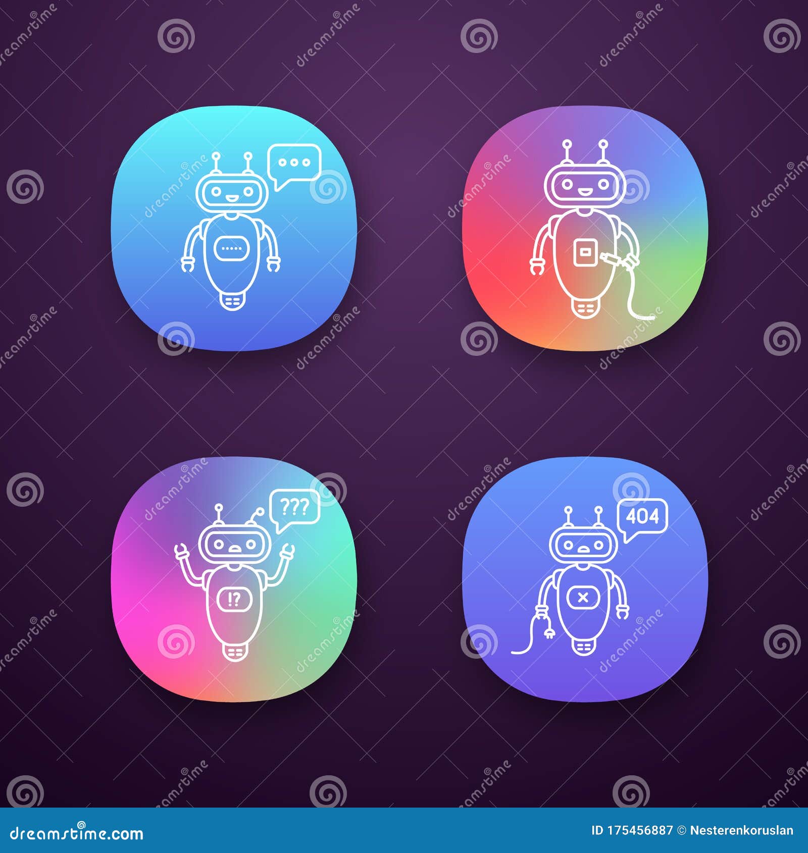 Chatbots app icons set stock vector. Illustration of conversational - 175456887
