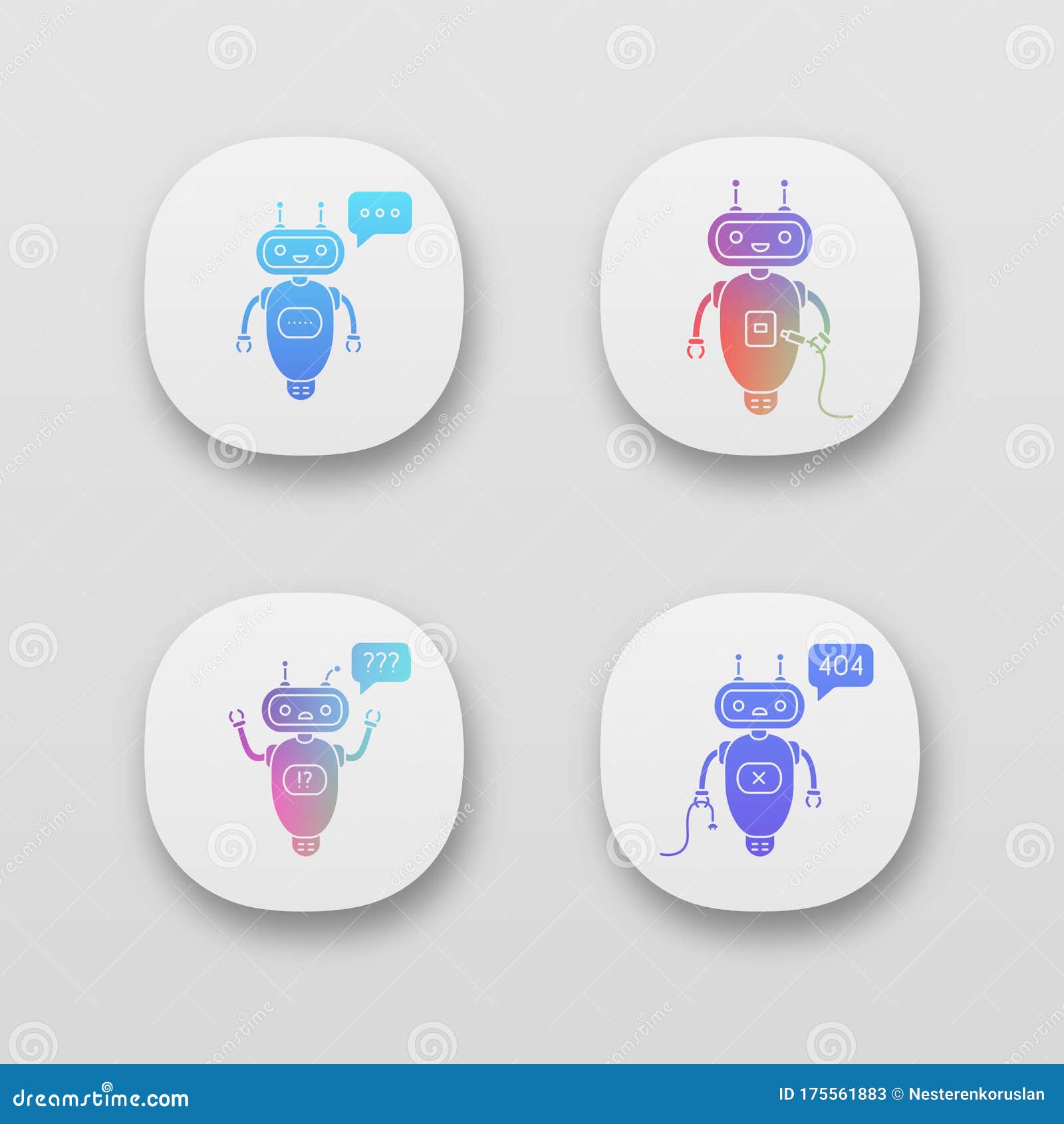 Chatbots app icons set stock vector. Illustration of application ...