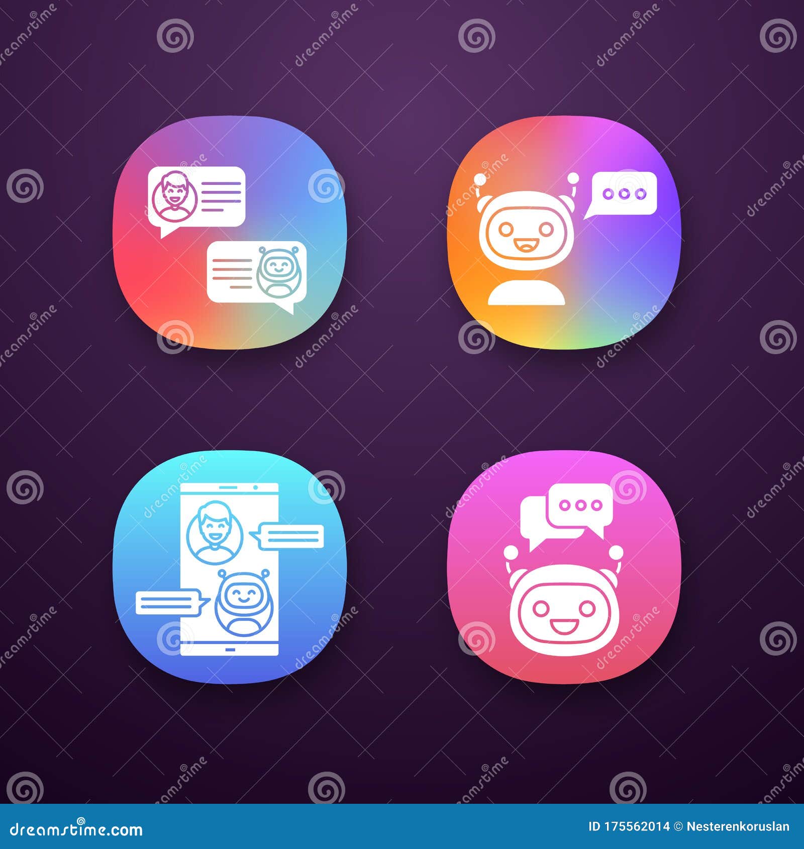 Chatbots app icons set stock vector. Illustration of laptop - 175562014