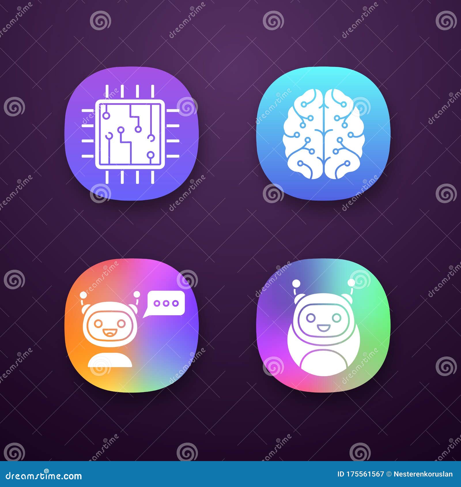 Chatbots app icons set stock vector. Illustration of navigation - 175561567